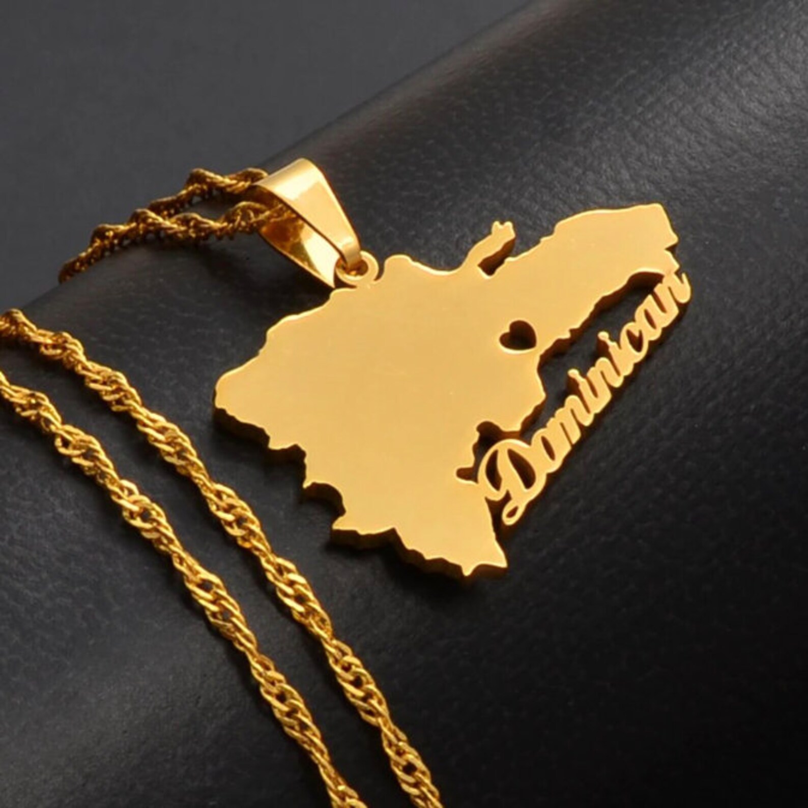 Republic of Dominica Map Pendant With Heart, Dominican Culture Jewelry ...