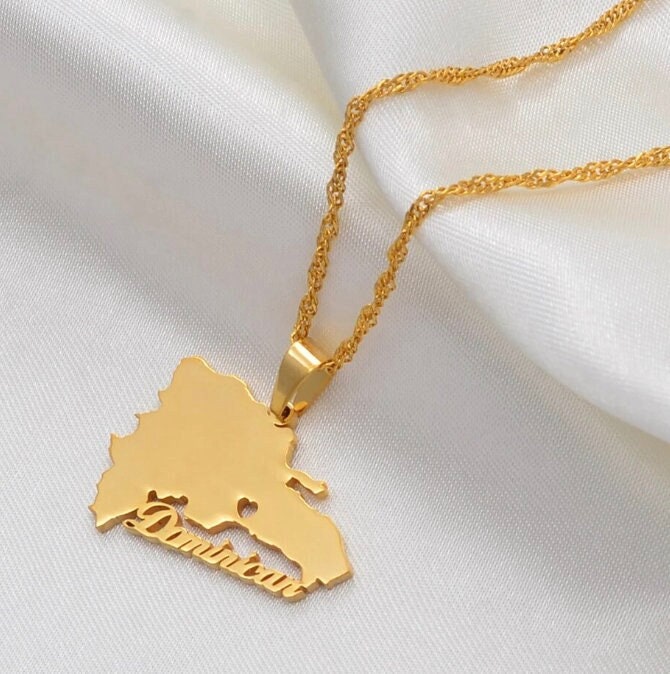 Republic of Dominica Map Pendant With Heart, Dominican Culture Jewelry ...
