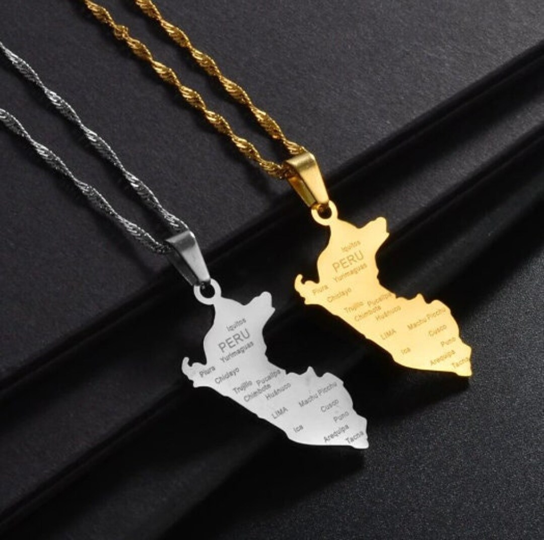 Peru Map Outline With City Names Pendant Necklace, Peruvian Culture ...