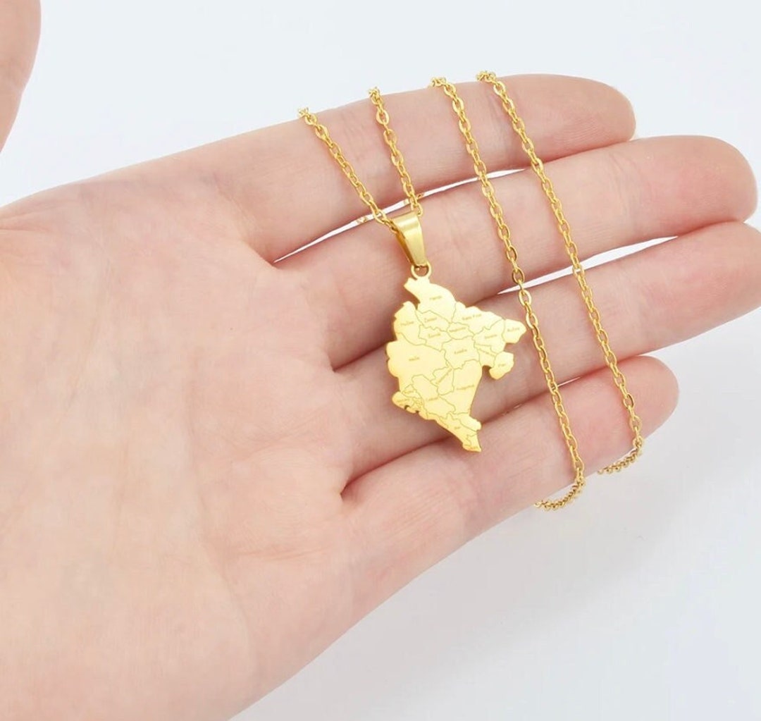 Montenegro Map With City Names Pendant Necklace Stainless - Etsy