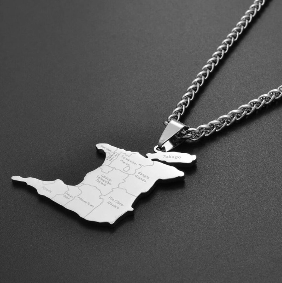 Trinidad and Tobago Map Outline Pendant & Chain, Trinidad and Tobago ...