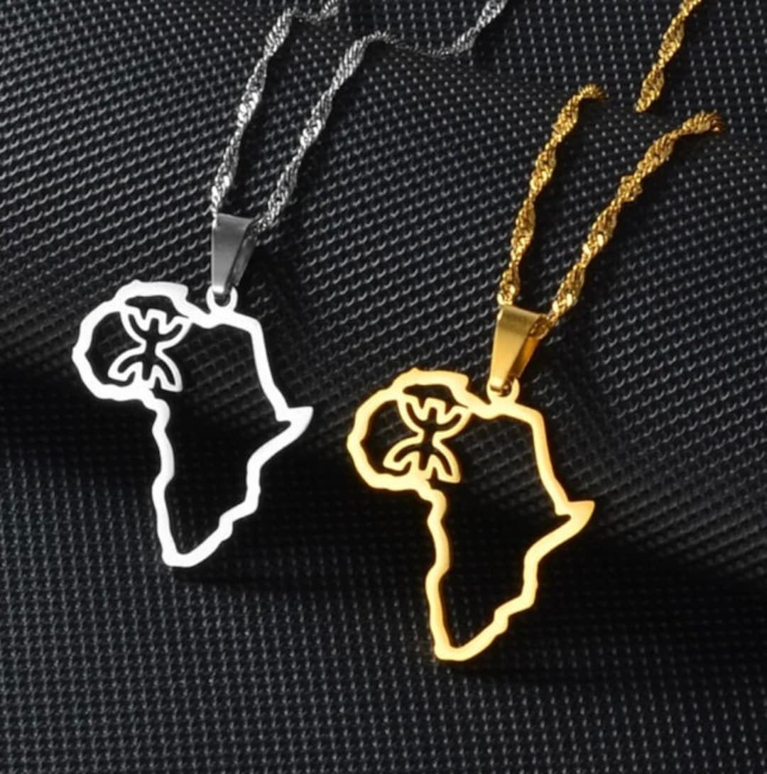 Africa Map Outline With Yaz Symbol Pendant Necklace, Amazigh Cultural ...