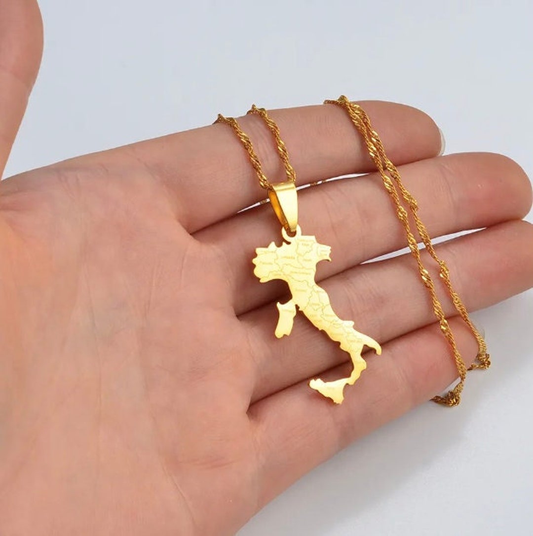 Italy Map Outline Pendant With Sicily and Sardinia, Italy Map With City ...