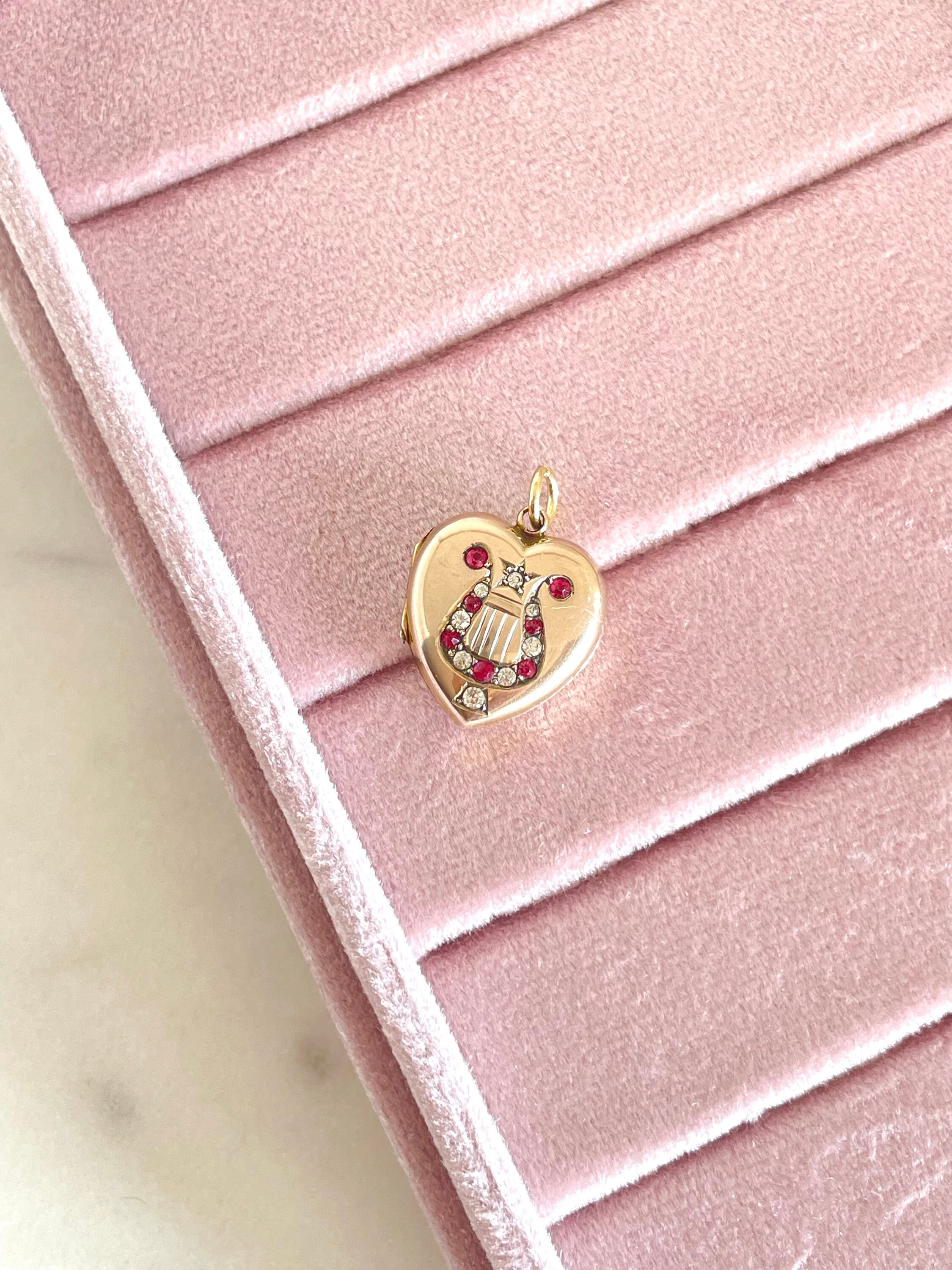 Antique Gold Back & Front - Paste Heart Locket - Edwardian Locket ...