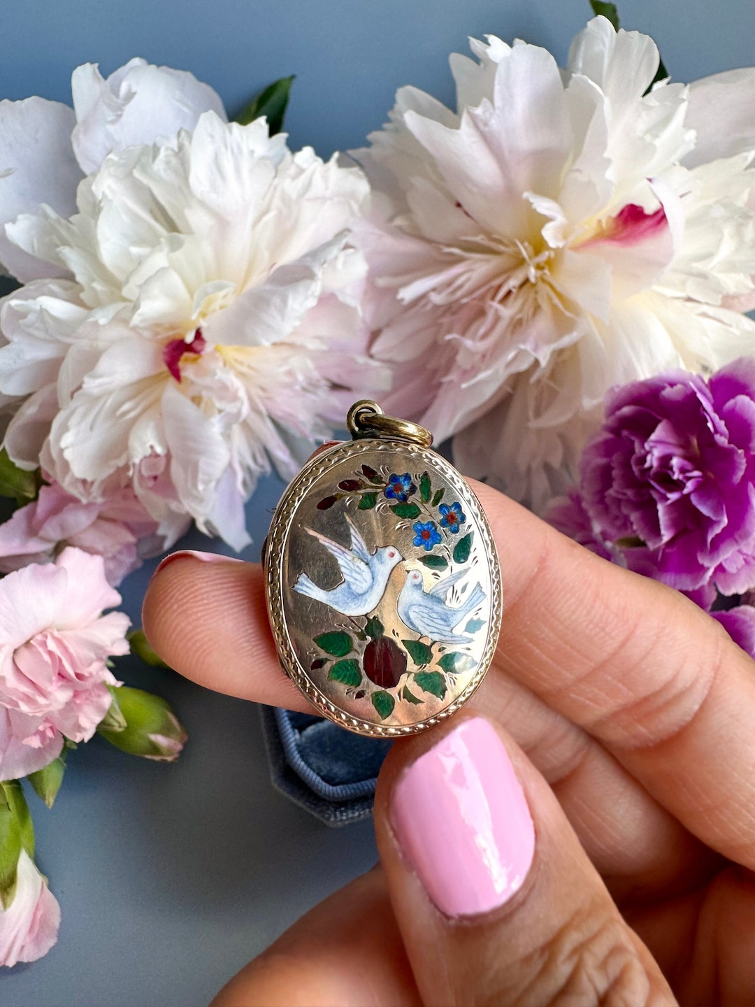 Antique 9ct Gold Enamel Mourning Locket Forget Me Not Locket, Roses and ...