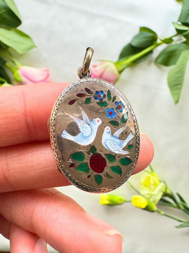 Antique 9ct Gold Enamel Mourning Locket Forget Me Not Locket, Roses and ...