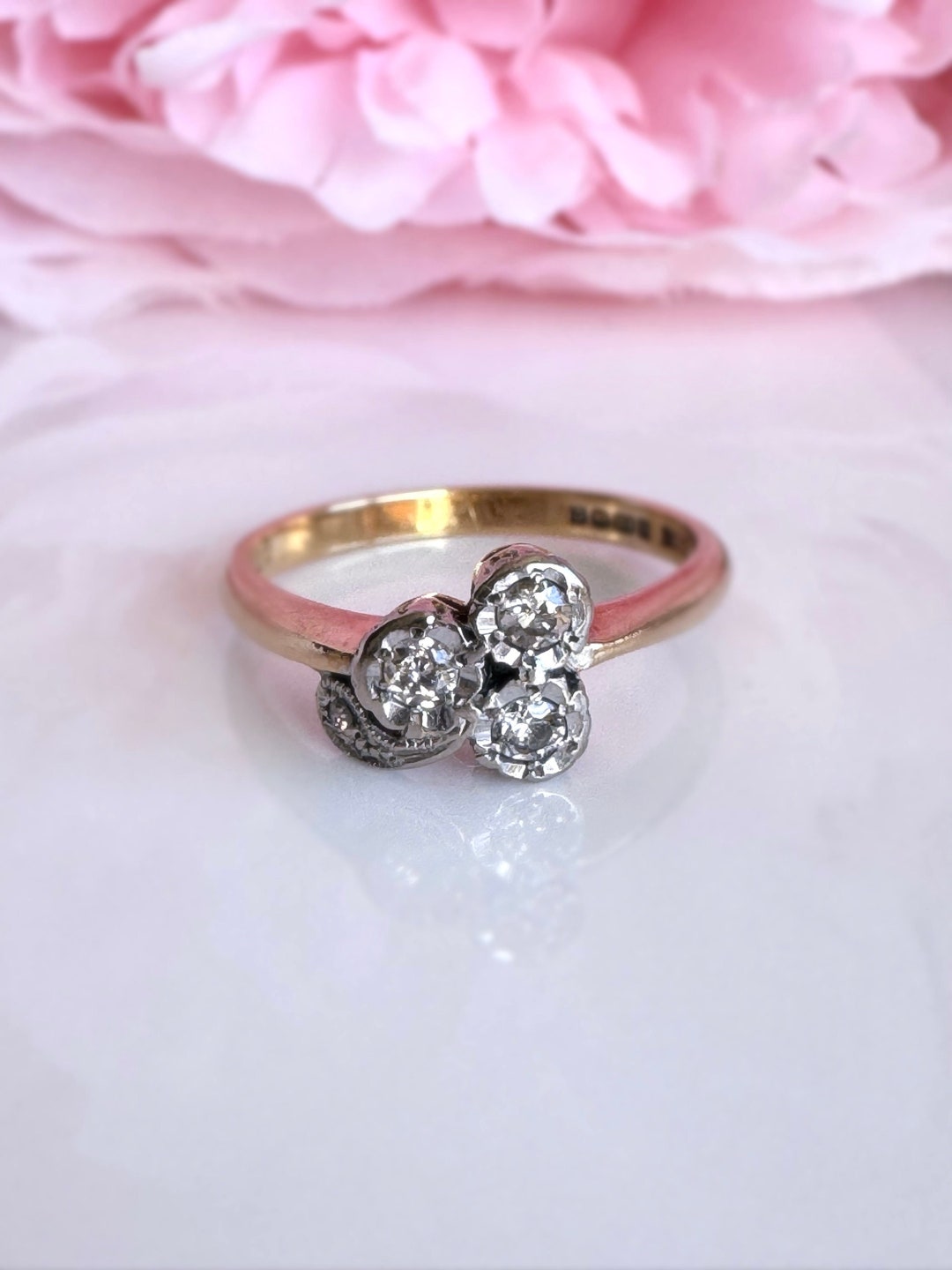 Vintage 18ct Gold and Diamond Ring Gold Trefoil Trilogy Clover Ring ...