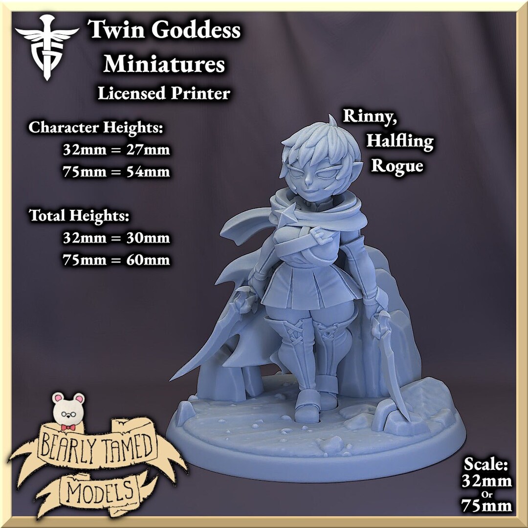 Rinny, Halfling Rogue Twin Goddess Miniatures Printed W/ High ...