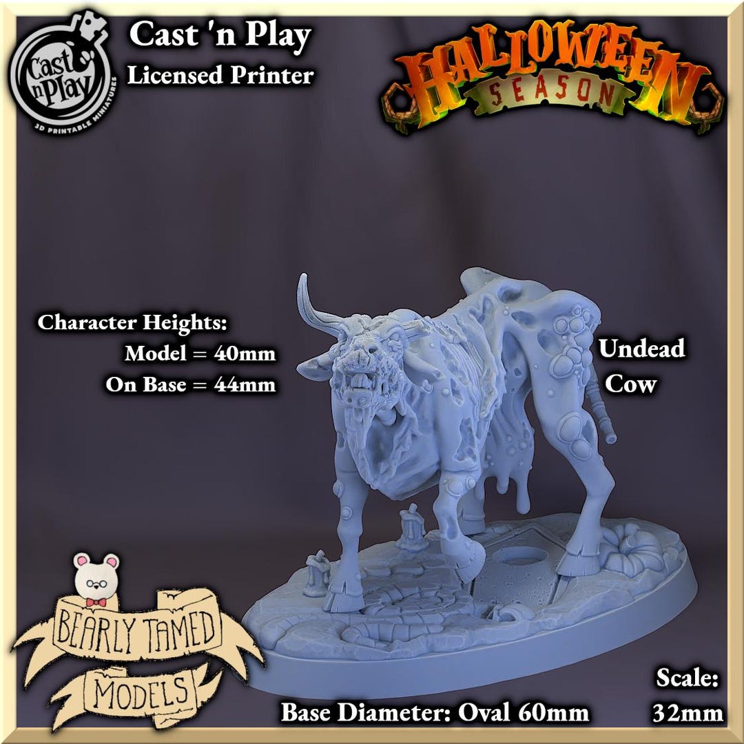 Undead Cow | Cast N Play | Halloween Season | Printed W/ High ...