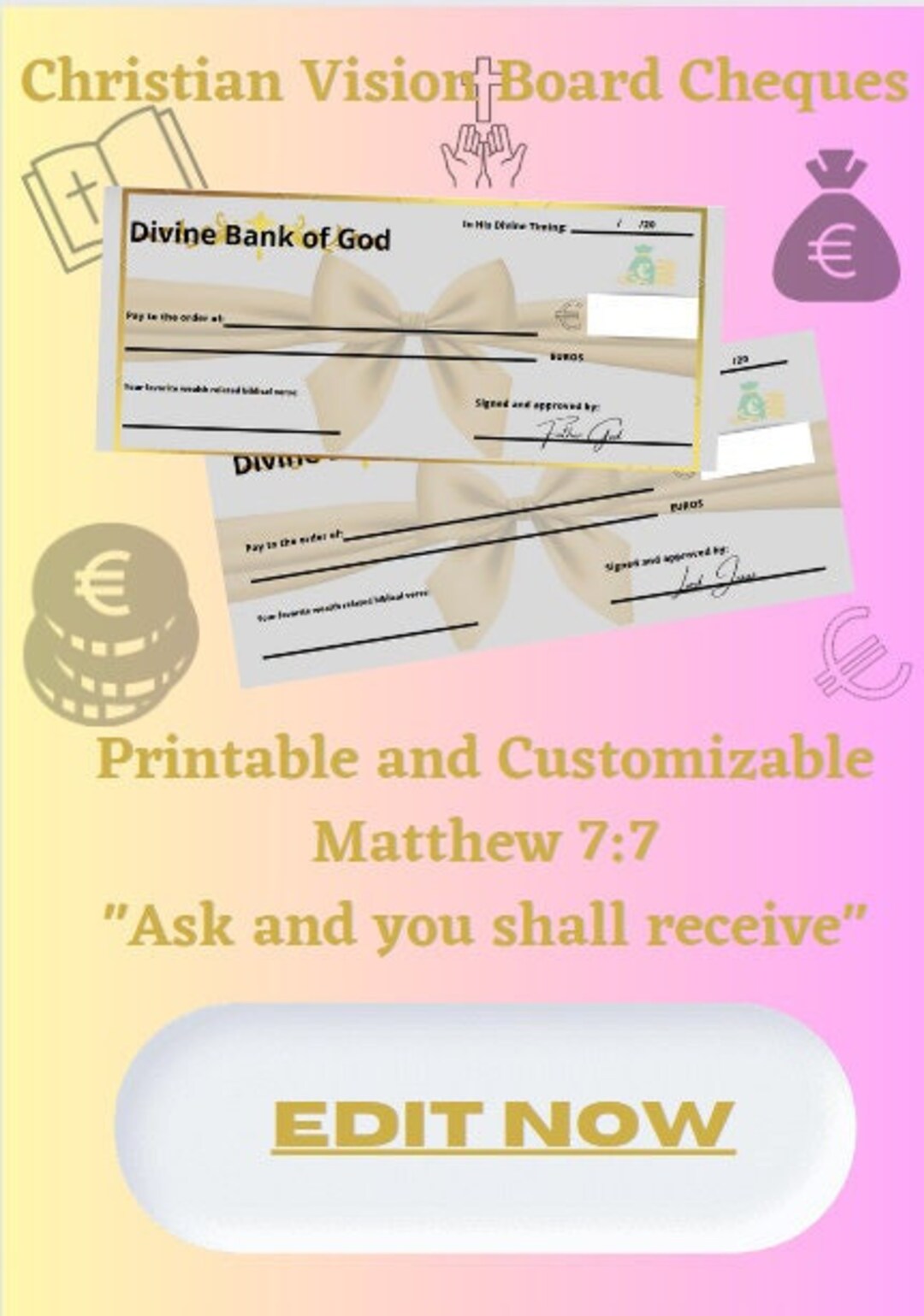 Christian Vision Board Cheque Abundance Printable Templates 2023 PDF ...