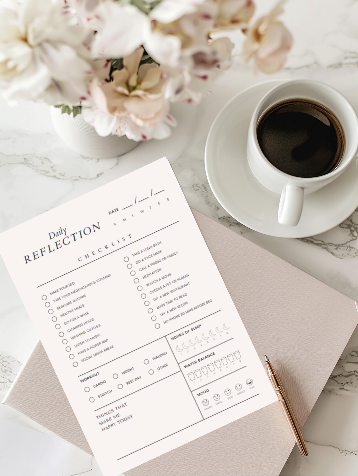 Daily Self Reflection Tracker Printable, Daily Self Care Checklist ...