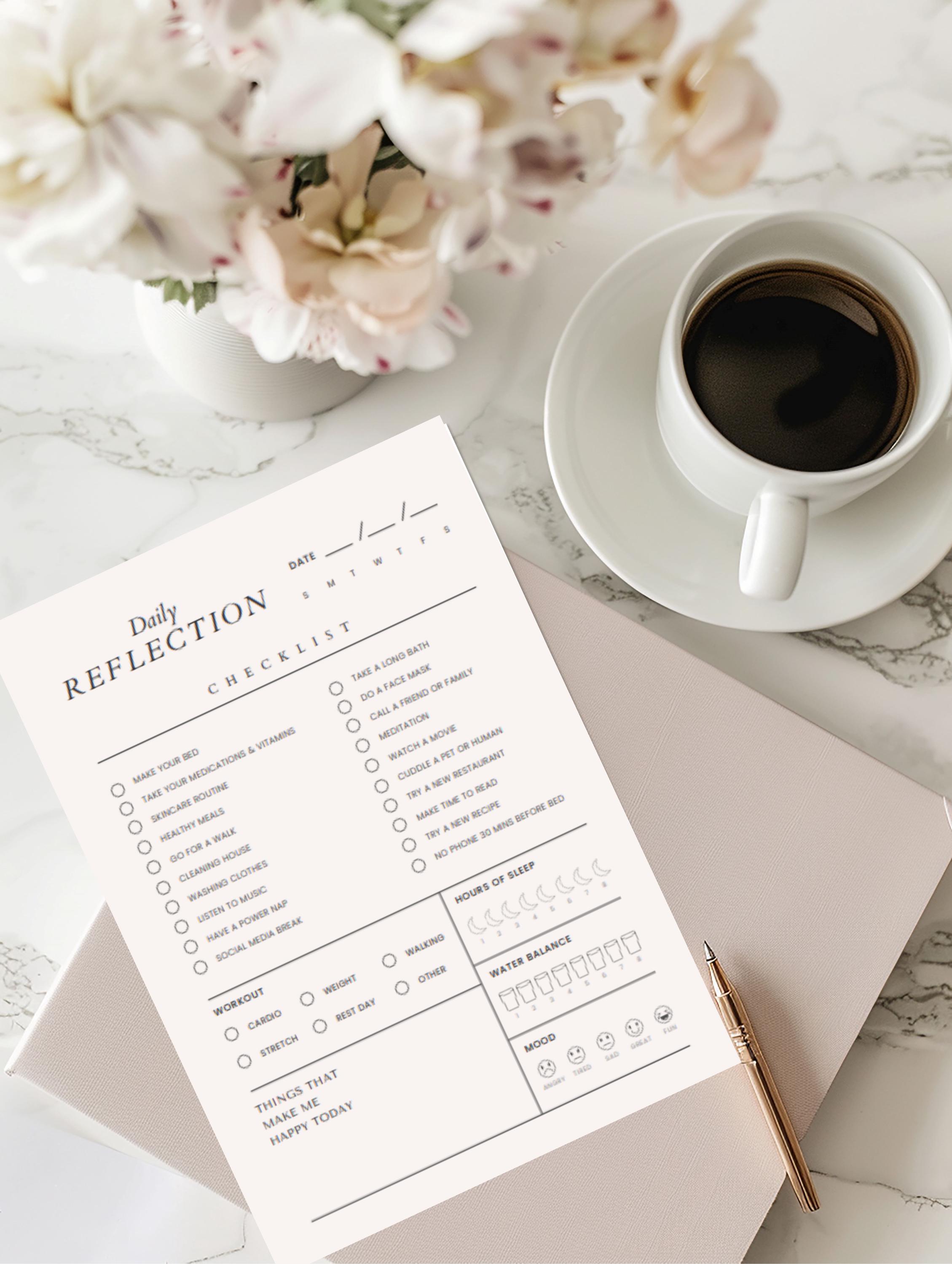 Daily Self Reflection Tracker Printable, Daily Self Care Checklist ...