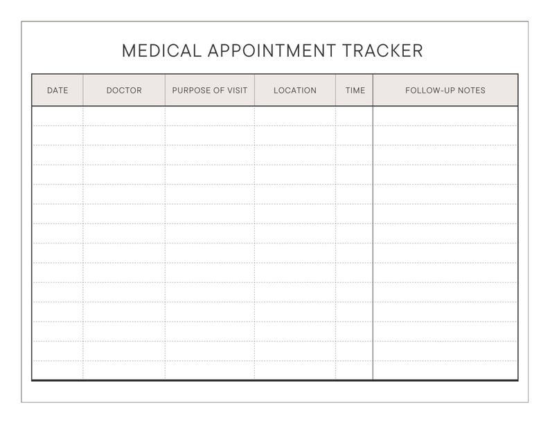Printable Medical Appointment Tracker - Etsy