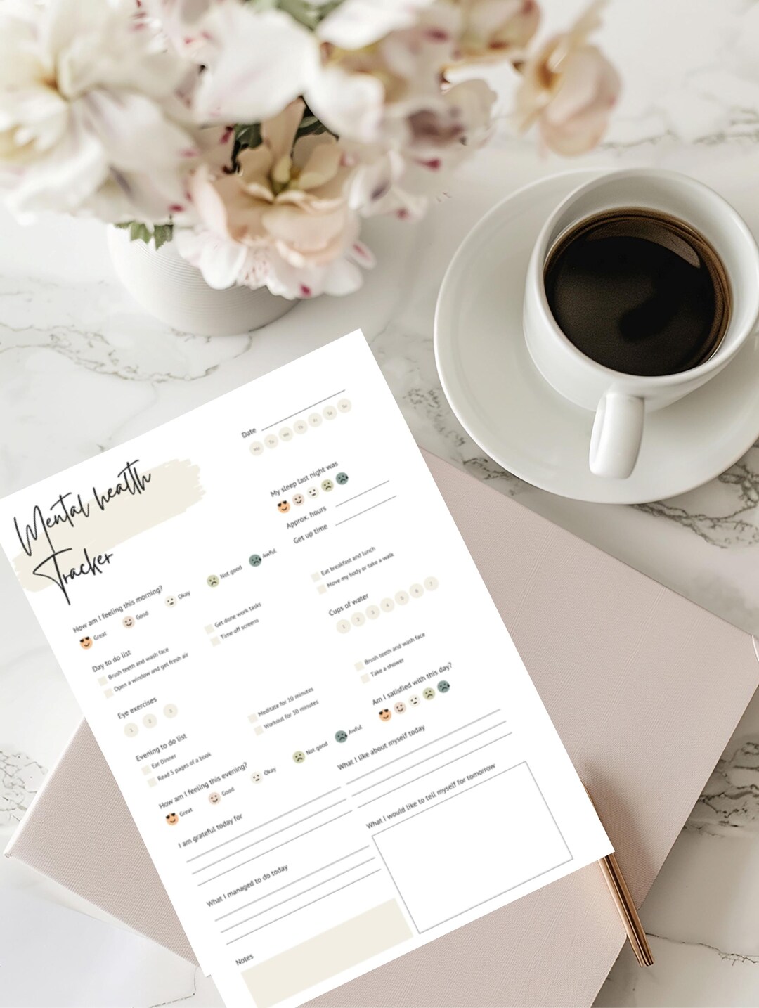 Mental Health Checklist Printable, Daily Mental Health Tracker, Letter ...