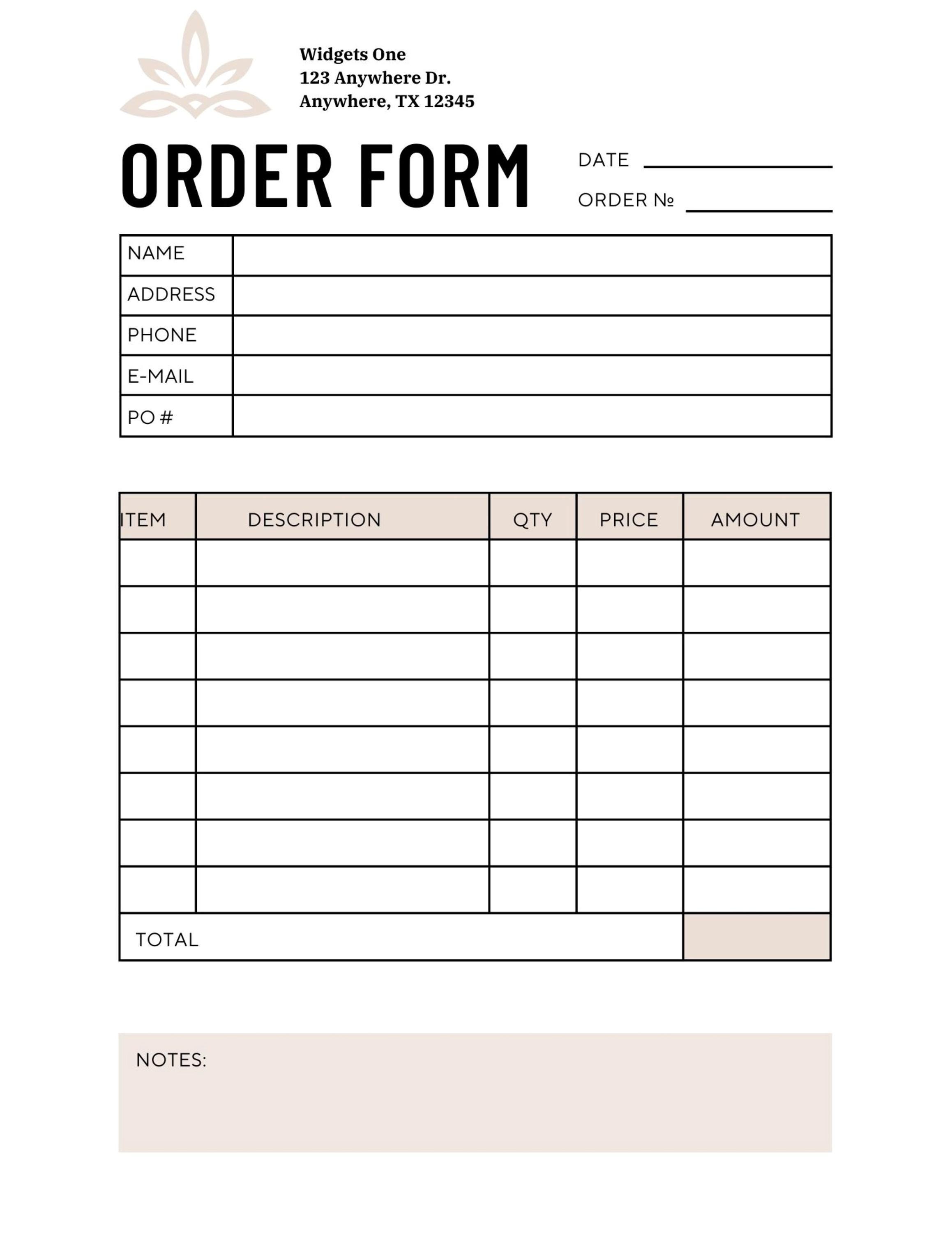 Order Template, Minimalist Business Order Form, Small Business Template ...