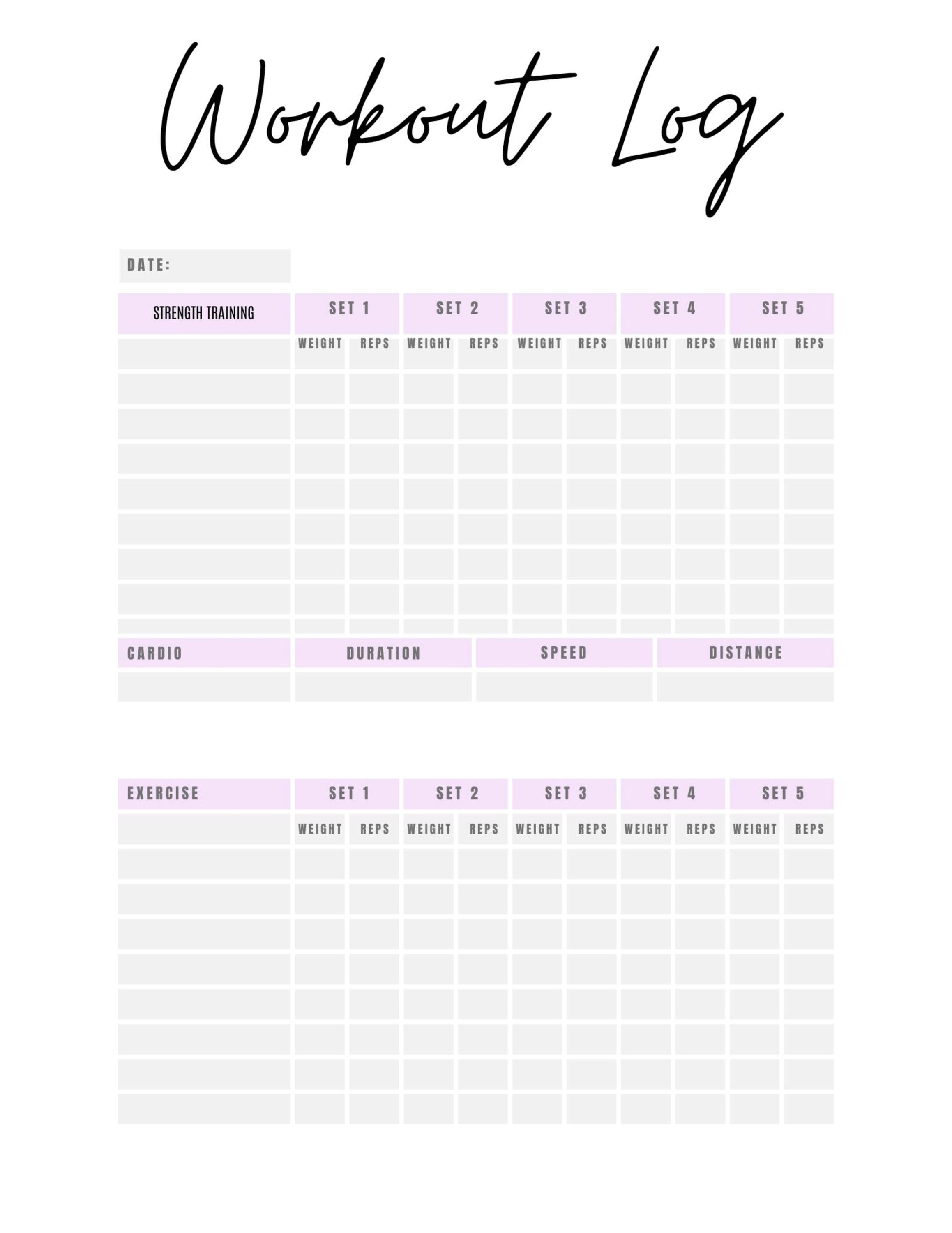 Printable Daily Fitness Log for Workout, Daily Workout Log - Etsy