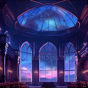 Animated Background Medieval Library Rainy Night Scene Lightning