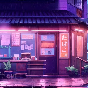 ANIMATED BACKGROUND | Raining Japanese Street | Lofi Cozy Ambience ...