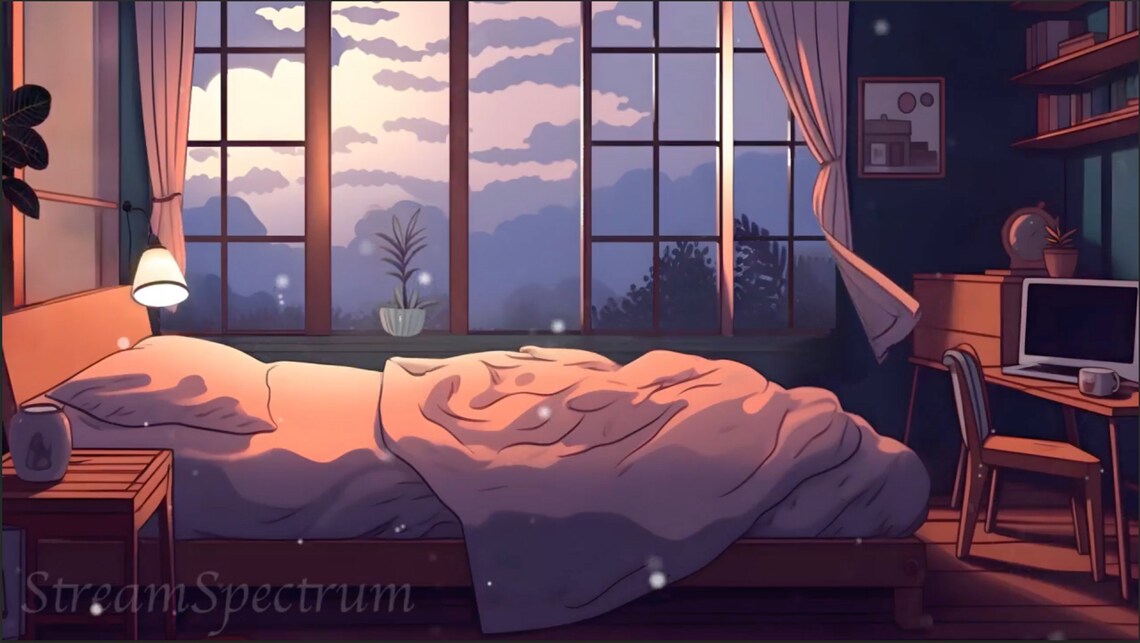 ANIMATED BACKGROUND | Cozy Indoor Bedroom｜nightfall Breeze | Lofi Cozy ...