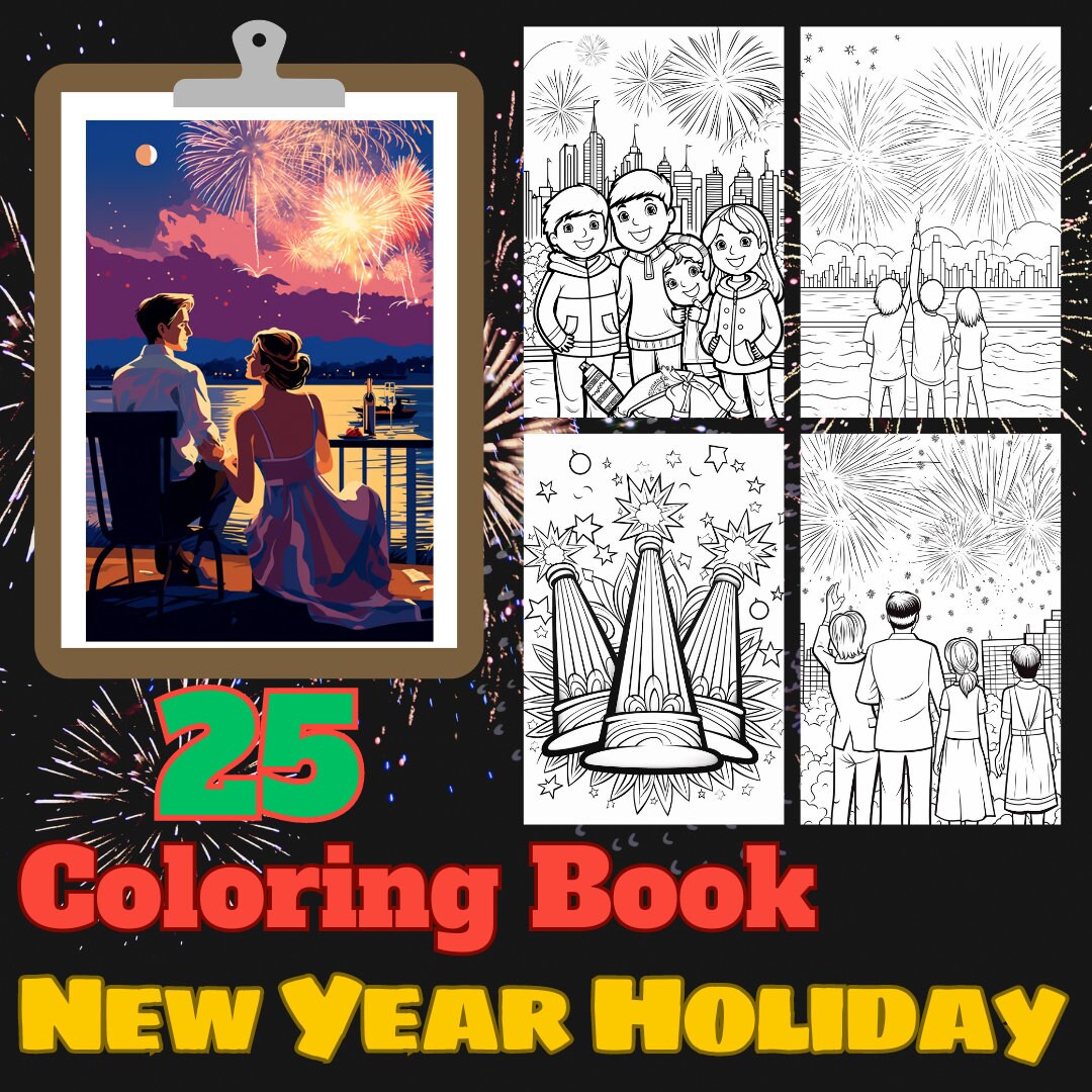 25 Printable Coloring Page, New Year Coloring Book, Coloring Page for ...