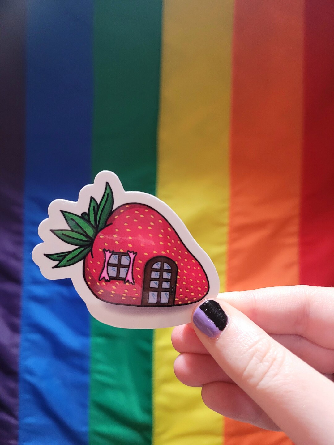 Strawberry Home, Mini Surrealism Fruit House, Cute Waterproof Sticker ...