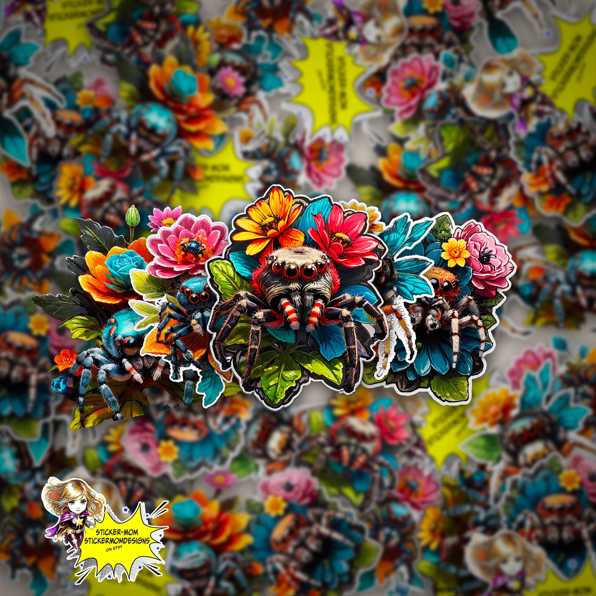 Cute & Creepy Jumping Spider Stickers, Vibrant Arachnid Decals, Laptop ...