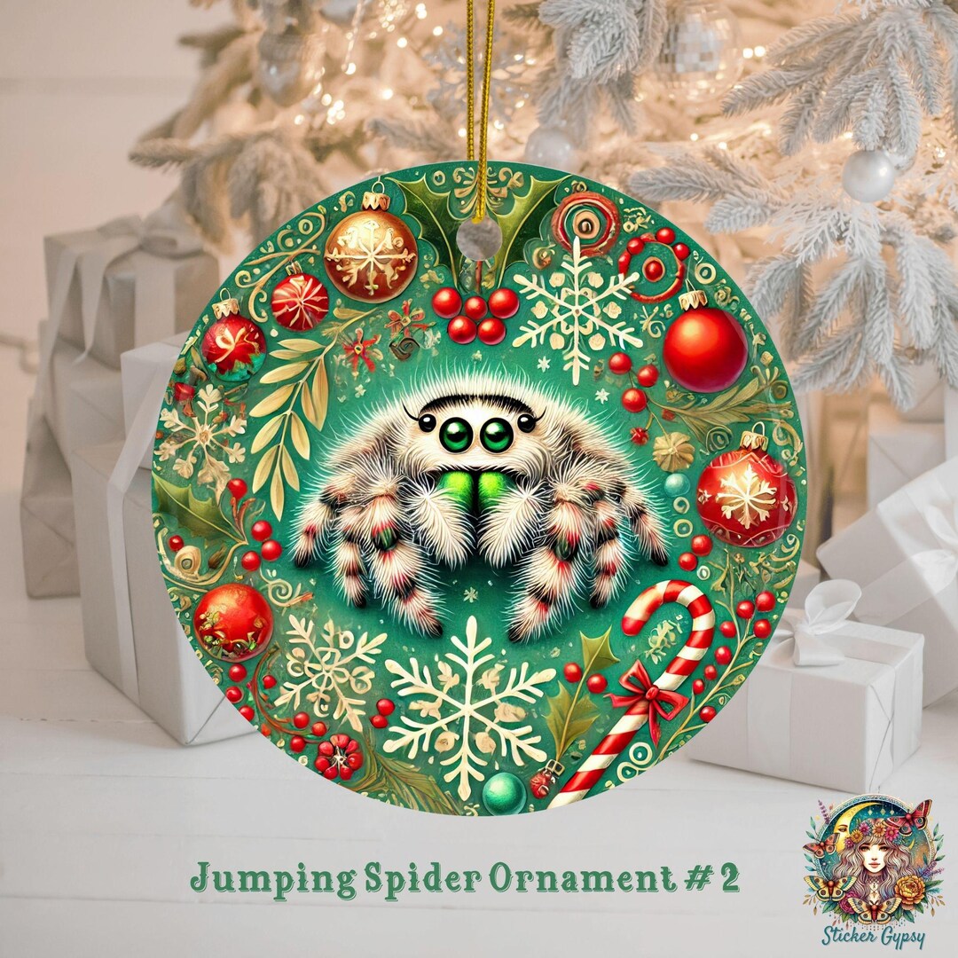 Cute Jumping Spider Christmas Ceramic Ornament #2, Arachnid Bauble ...