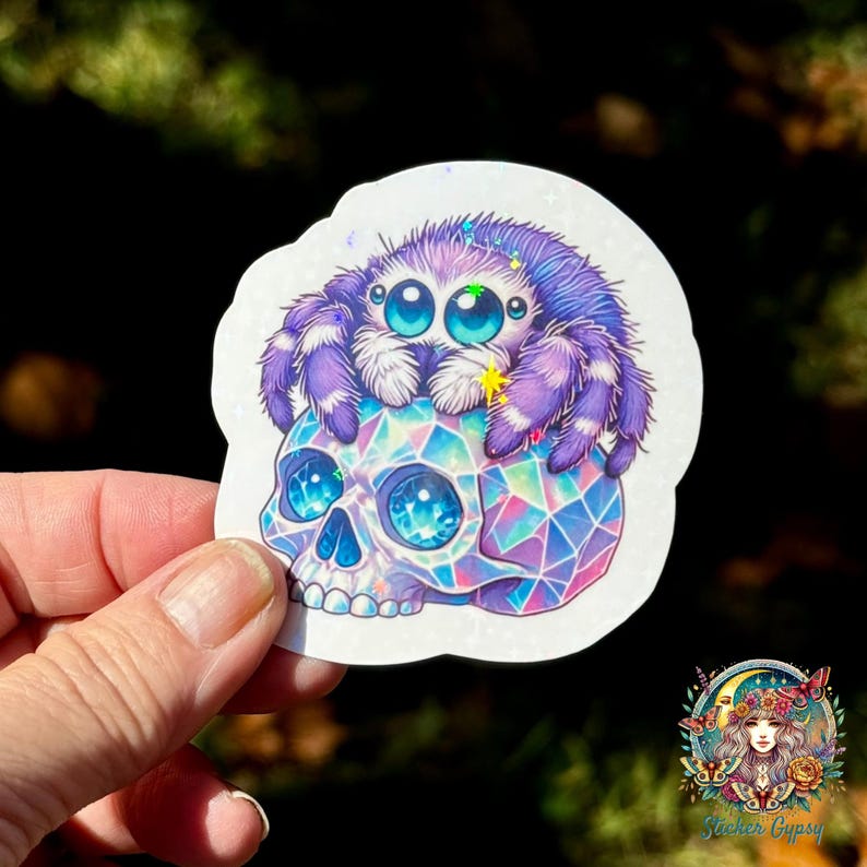Cute Jumping Spider & Crystal Skulls Sticker Set #9 - Holographic Star ...