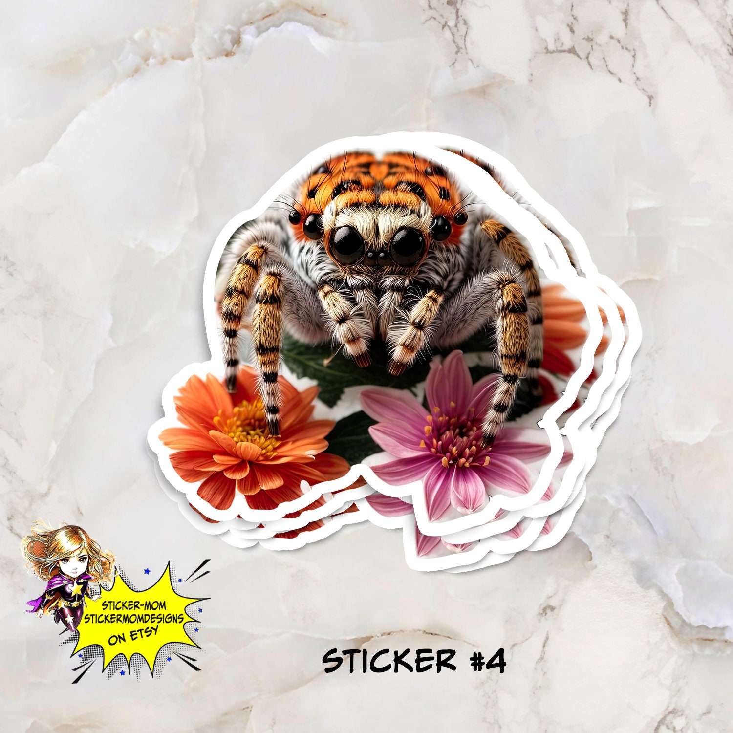 Cute & Creepy Jumping Spider Stickers, Vibrant Arachnid Decals, Laptop ...