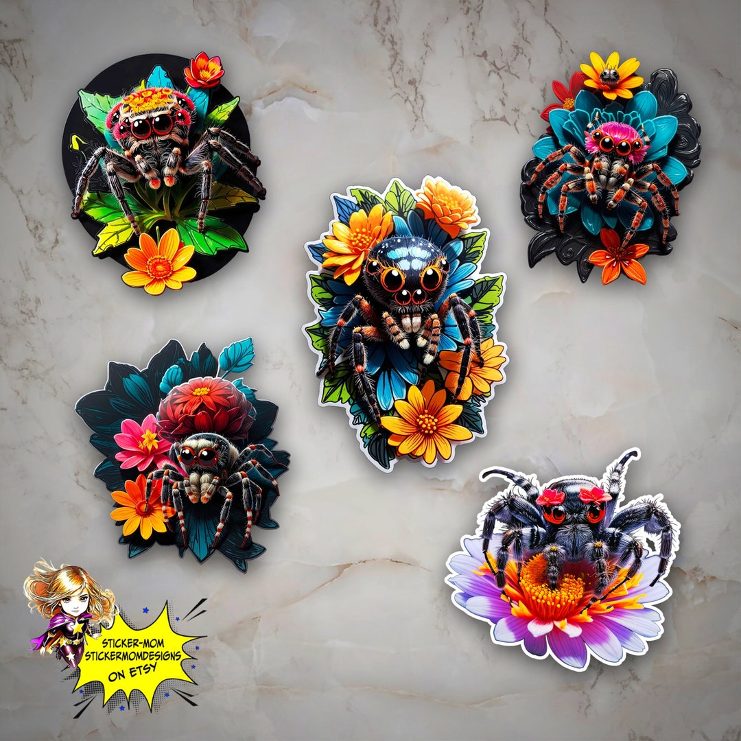 Jumping Spider Sticker Pack Set 3, Cute & Creepy Vibrant Arachnid ...