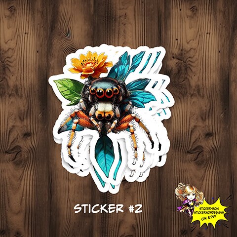 Cute & Creepy Jumping Spider Stickers, Vibrant Arachnid Decals, Laptop ...