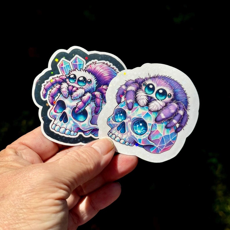 Cute Jumping Spider & Crystal Skulls Sticker Set #9 - Holographic Star ...