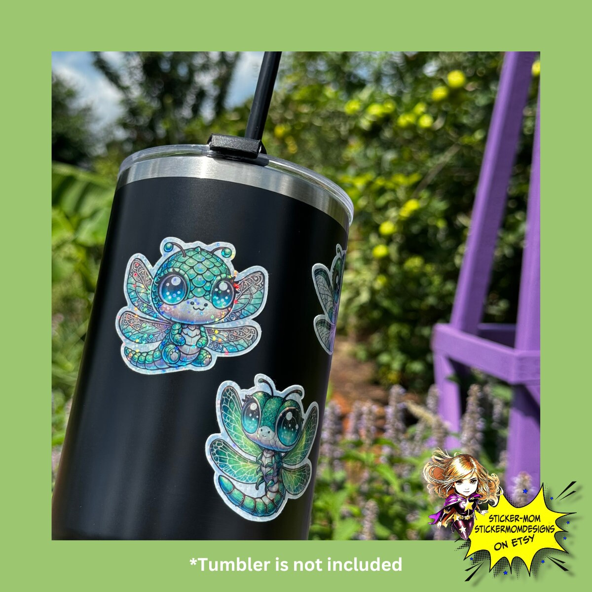 Chibi Dragonfly Sticker Set Green Holographic Dot. 4 Adorable 2 Inch 5. ...