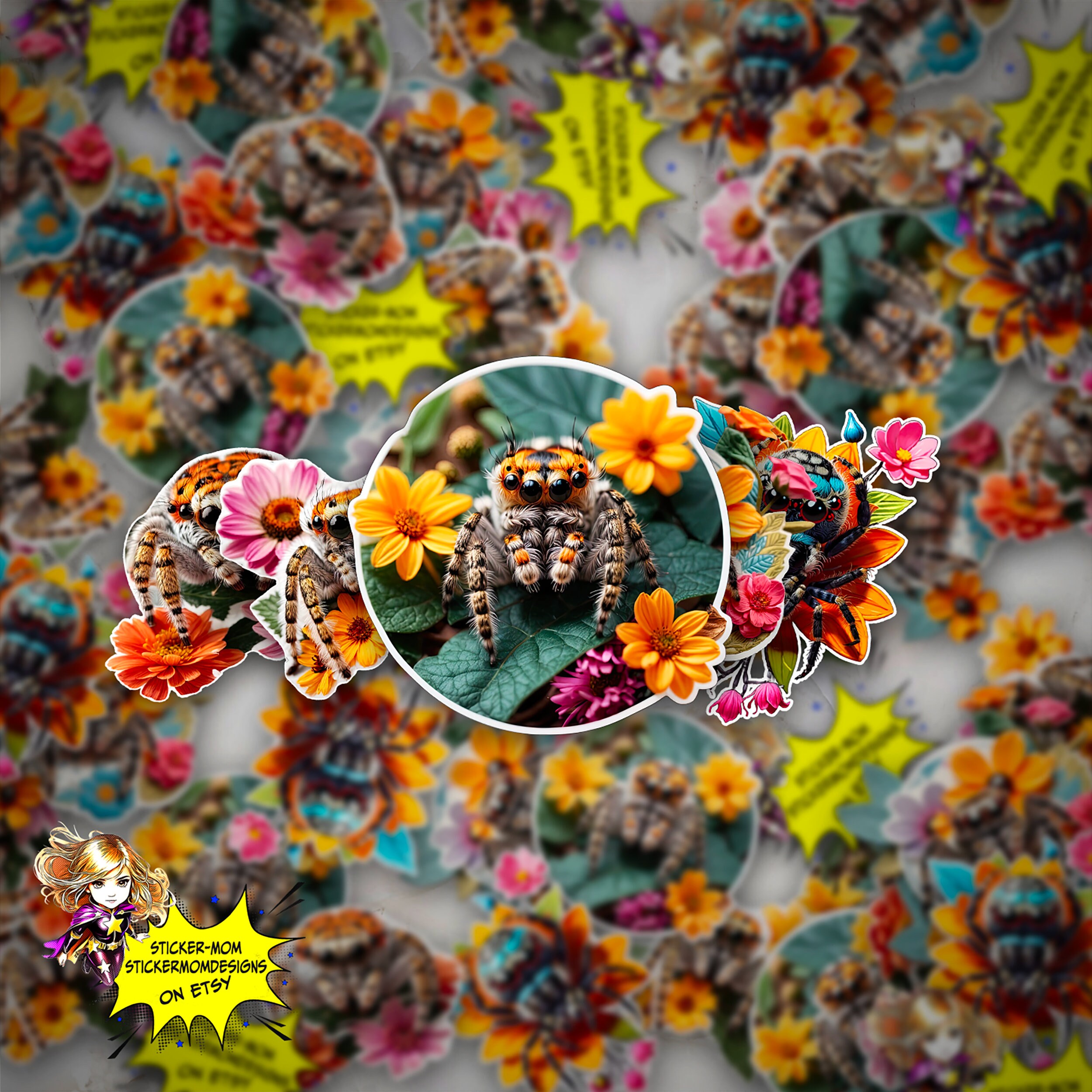 Cute & Creepy Jumping Spider Stickers, Vibrant Arachnid Decals, Laptop ...