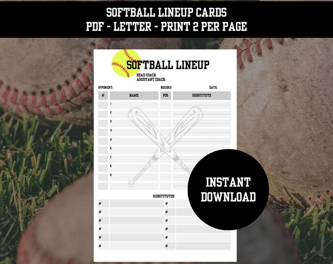 Softball Line up Card Printable, Digital Download - Etsy