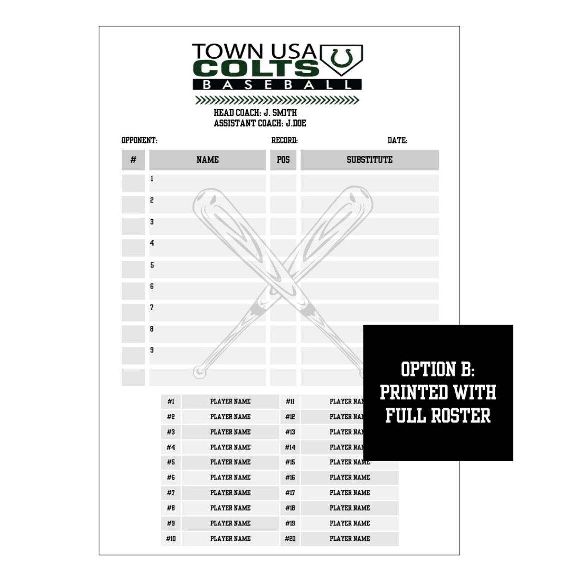 Custom Baseball or Softball Lineup Cards - 4 Part Carbonless - 30 Sets ...
