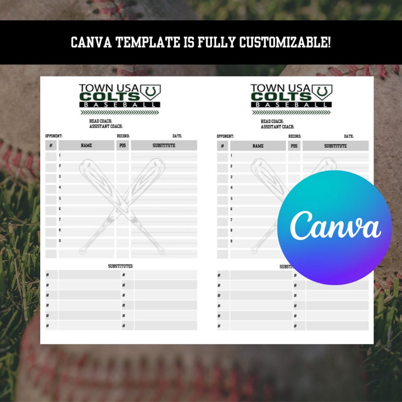 Baseball Line up Card Template, Softball Line up Card Template, Digital ...
