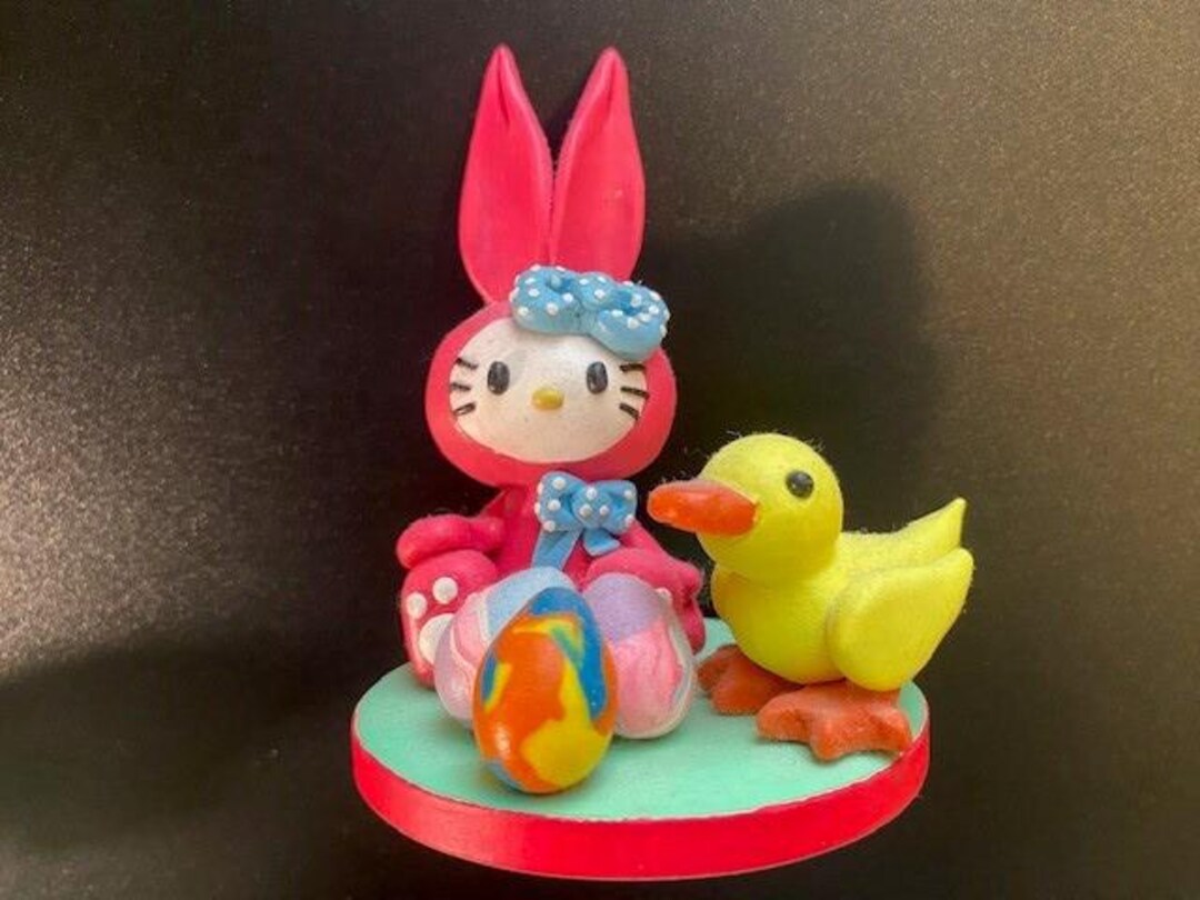 Sculpture Cute Hello Kitty With a Duck - Etsy