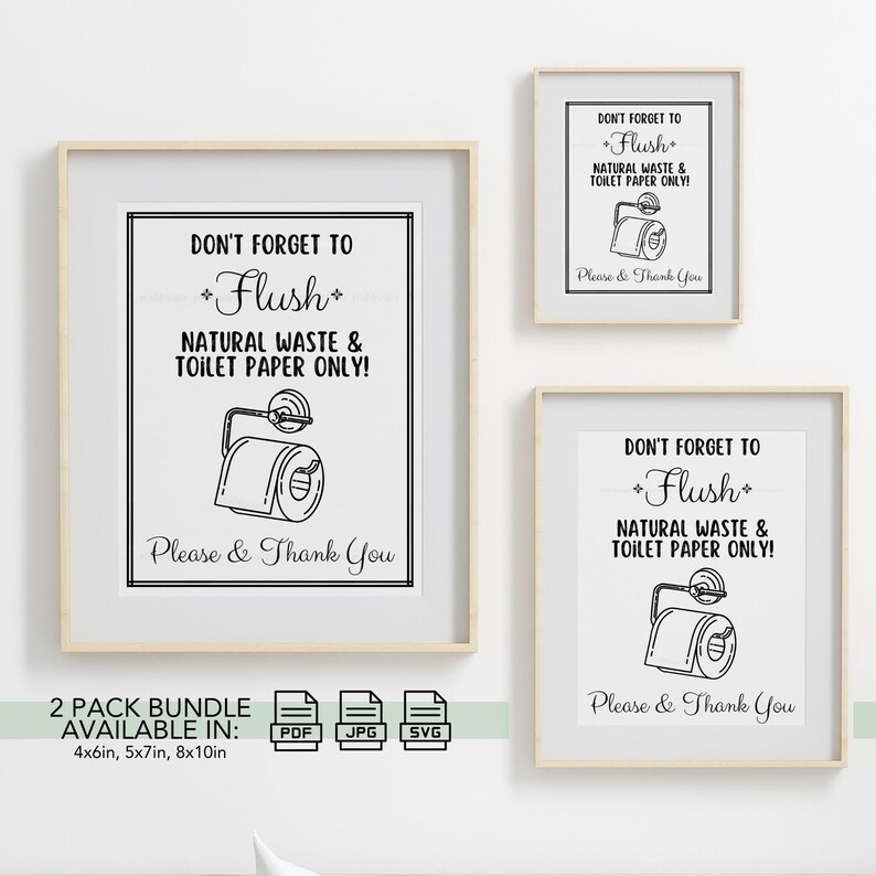 Bathroom Sign SVG, PDF Printable File, Housewarming Present, Toilet ...
