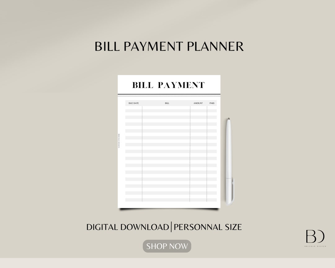 PRINTABLE Bill Payment Planner Printable Bill Payment Page - Etsy