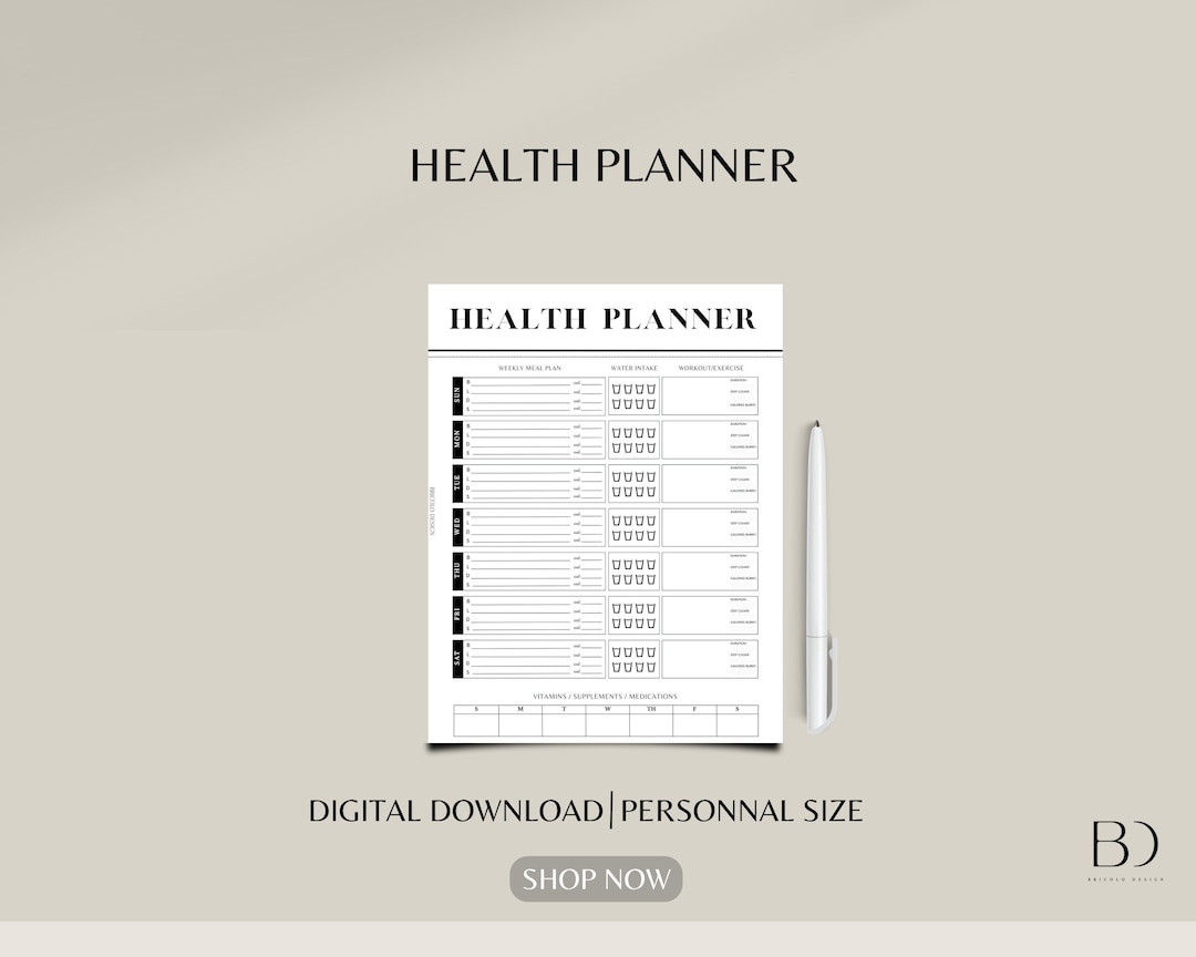 PRINTABLE Health Planner Printable Health Planner Page - Etsy Canada