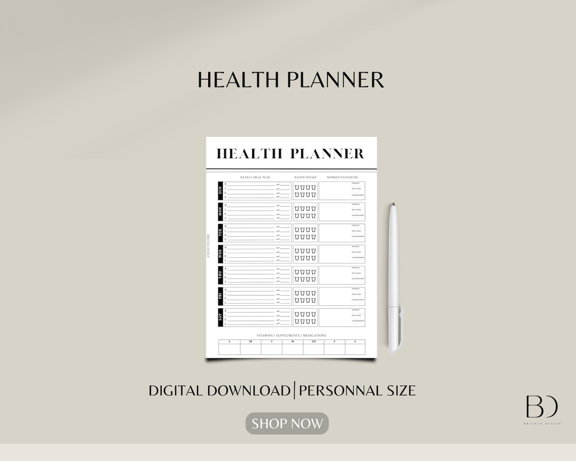 PRINTABLE Health Planner Printable Health Planner Page - Etsy Canada