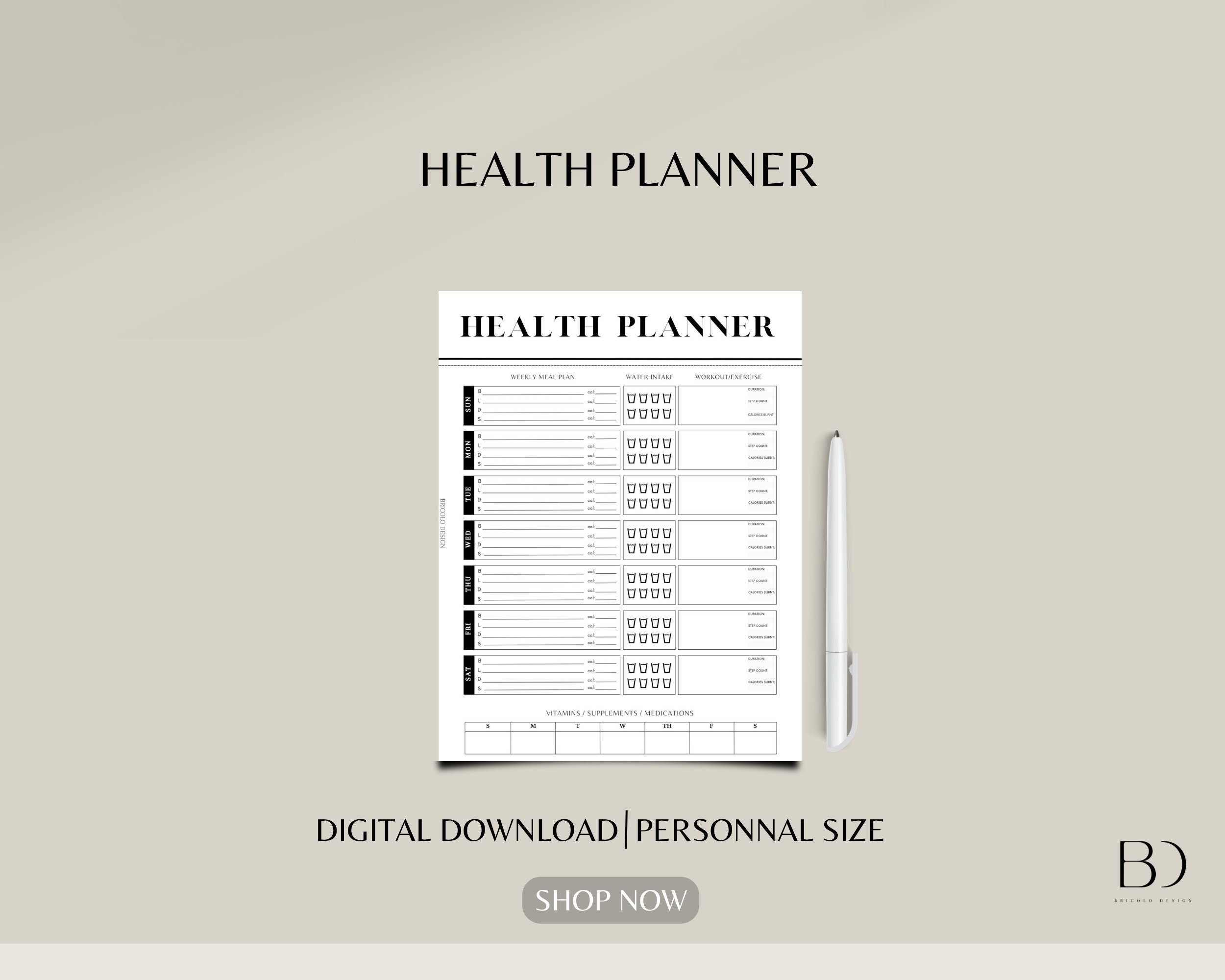PRINTABLE Health Planner Printable Health Planner Page - Etsy Canada