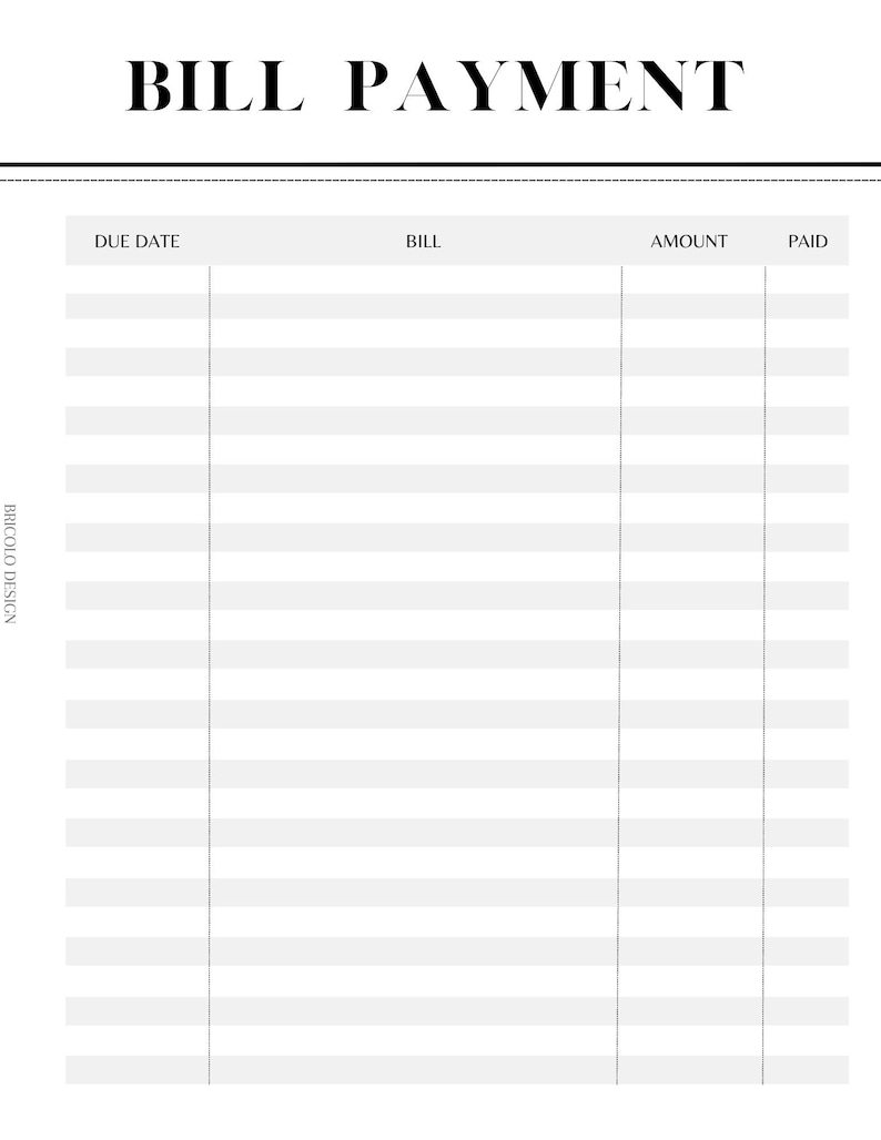 PRINTABLE Bill Payment Planner Printable Bill Payment Page - Etsy