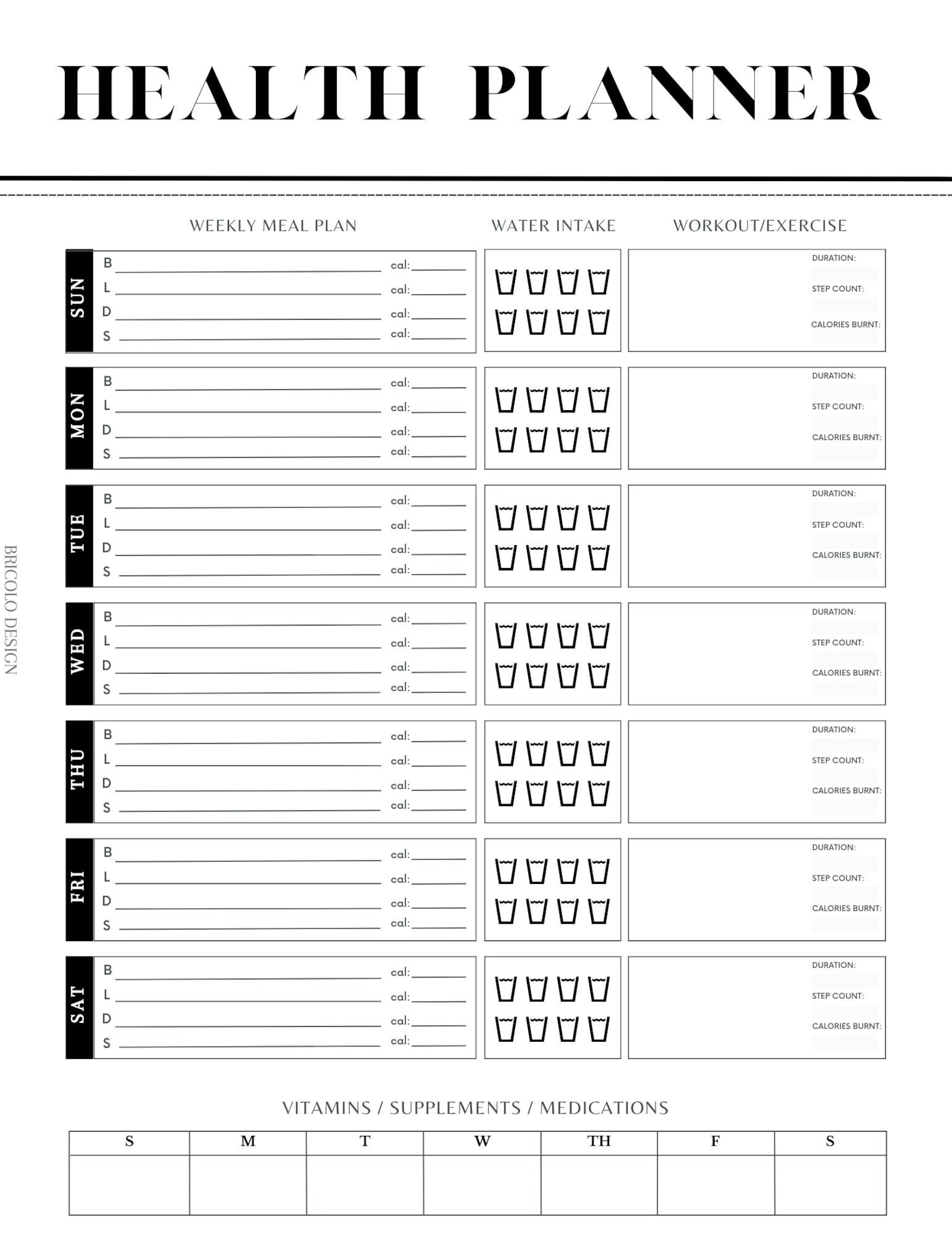PRINTABLE Health Planner Printable Health Planner Page - Etsy Canada