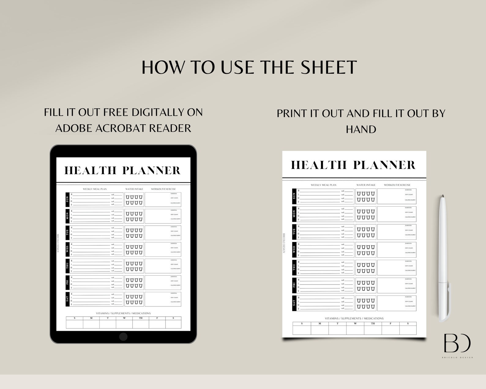 PRINTABLE Health Planner Printable Health Planner Page - Etsy Canada