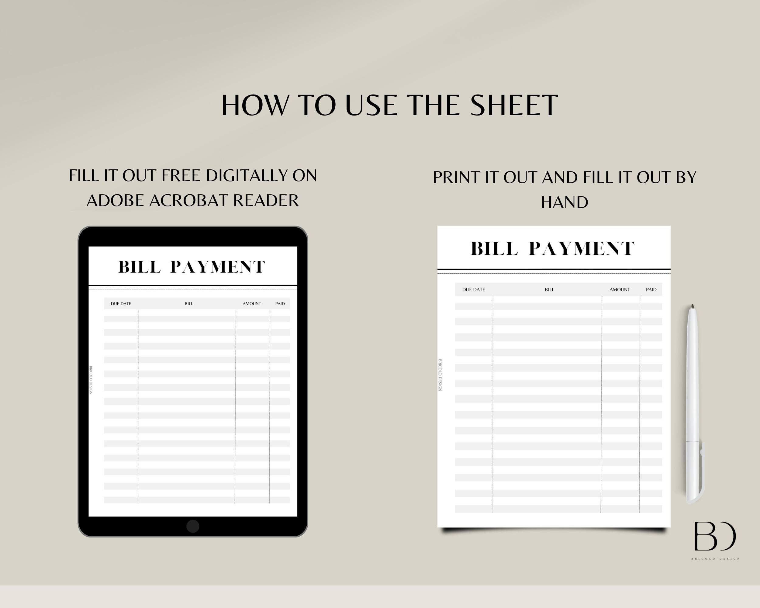 PRINTABLE Bill Payment Planner Printable Bill Payment Page - Etsy