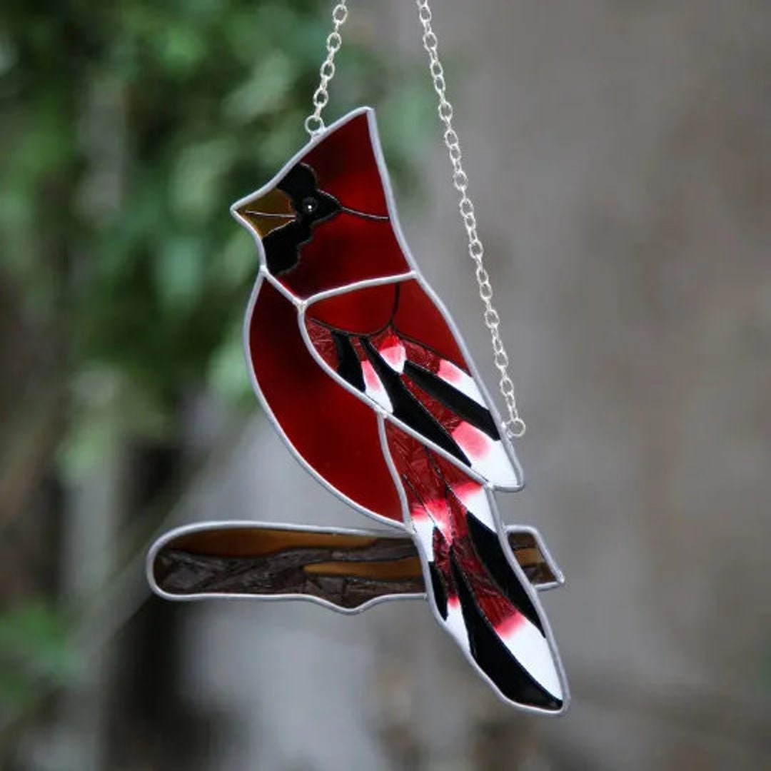 Stained Glass Cardinal Suncatcher Window Hangings Red Bird Memorial ...