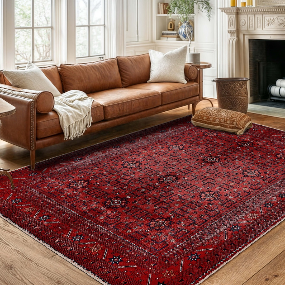 Square Red Traditional Persian Rug Round Rug for Living Room Oriental ...