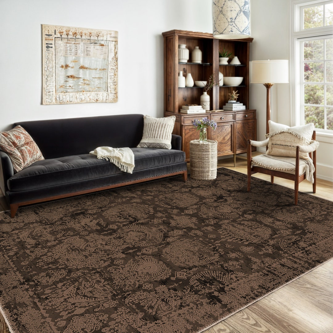 Brown Vintage Rug Dark Moody Brown Rug Vintage Turkish Rug Round Rug ...